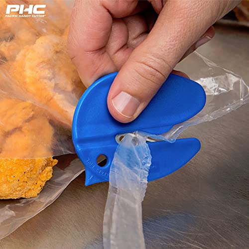 Pacific Handy Cutter BC347 Bag Cutter, Box of 12, Easily Cuts Plastic Bags, Plastic Wrap, Paper, and Tape, Safely-Concealed Stainless Steel Blade, Safe for Food Service, Blue