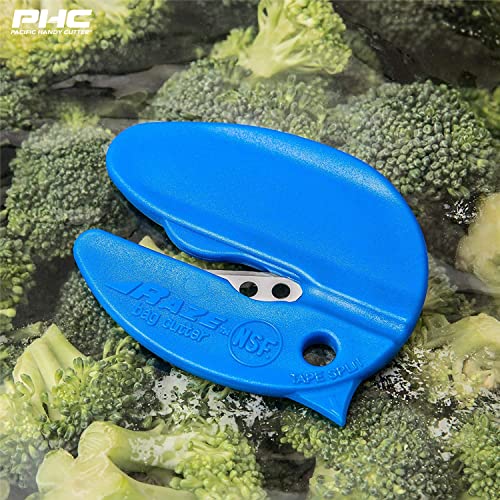 Pacific Handy Cutter BC347 Bag Cutter, Box of 12, Easily Cuts Plastic Bags, Plastic Wrap, Paper, and Tape, Safely-Concealed Stainless Steel Blade, Safe for Food Service, Blue