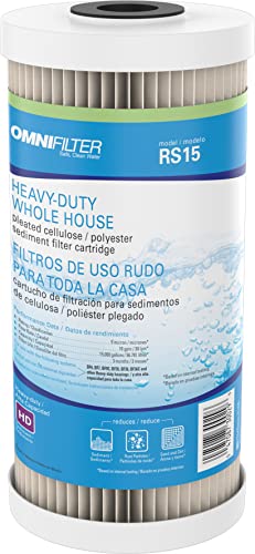 Pentair OMNIFilter RS15 Sediment Water Filter, 10-Inch, Whole House Heavy Duty Pleated Cellulose/Polyester Replacement Cartridge, 10" x 4.5", 5 Micron, White