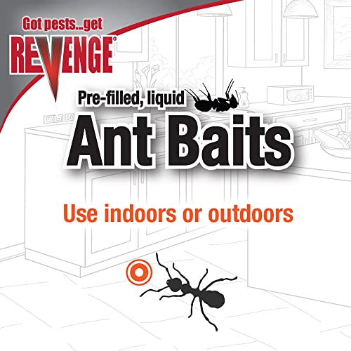 REVENGE Pack of 3 Liquid Ant Bait Stations, Ready-to-Use Indoors & Outdoors, Kills Ants & Roaches, No Mess Trap