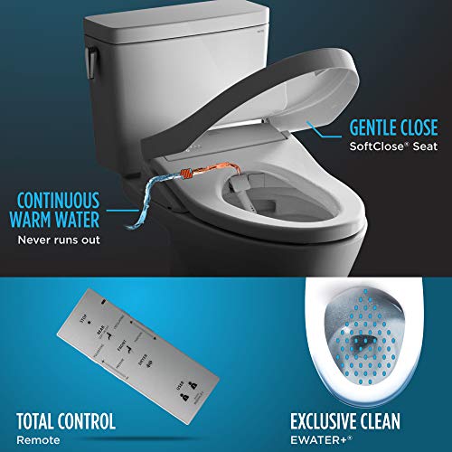 TOTO SW573#01 S300E Electronic Bidet Toilet Cleansing, Instantaneous Water, EWATER Deodorizer, Warm Air Dryer, and Heated Seat, Round, Cotton White