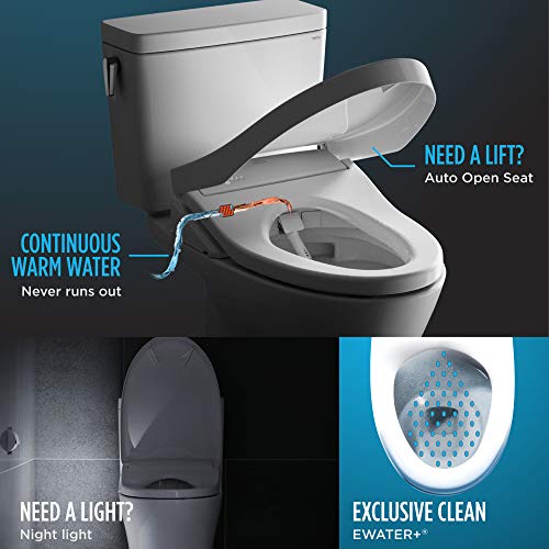 TOTO SW583#01 S350E Electronic Bidet Toilet Seat with Cleansing Warm, Nightlight, Auto Open and Close Lid, Instantaneous Water Heating, and EWATER+, Round, Cotton White