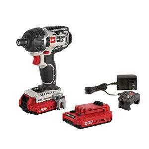 porter-cable 20v max* impact driver kit, cordless, 1/4-inch (pcck640lb)