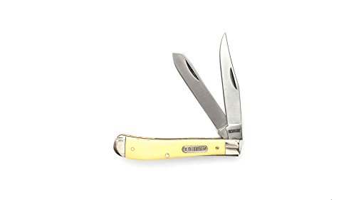 Schrade Old Timer 94OTY Gunstock Trapper 6.9in S.S. Traditional Folding Knife with 3in Clip Point Blade and Yellow Handle for Outdoor, Hunting, Camping and EDC