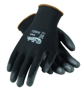 g-tek 33-b125/l onx seamless knit nylon gloves with polyurethane coated palm and fingers, black, large, 1-dozen