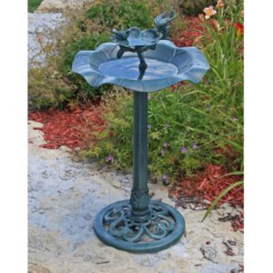 alpine corporation tec108 birdbath yard statue, 20"l x 20"w x 33"h, green