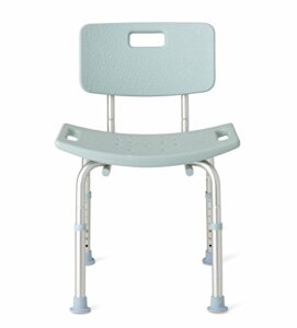 medline shower chair bath bench with back, supports up to 300 lb, infused with microban antimicrobial protection, light blue