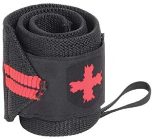 harbinger red line 18-inch weightlifting wrist wraps for men and women (pair), black/red