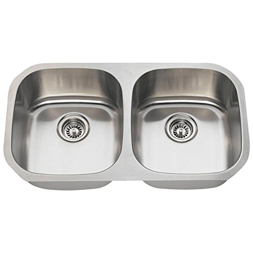 MR Direct 502-16 Stainless Steel Undermount 32-1/4 in. Double Bowl Kitchen Sink, 16 Gauge