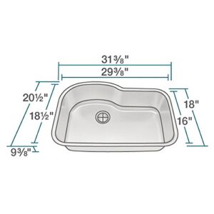 MR Direct 346-18 Stainless Steel Undermount 31-3/8 in. Single Bowl Kitchen Sink, 18 Gauge