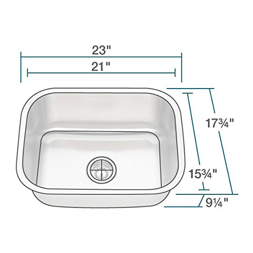 MR Direct 2318-16 Stainless Steel Undermount 23 in. Single Bowl Kitchen Sink, 16 Gauge