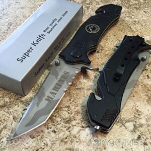 #2 black marines spring assist rescue pocket knife camo tanto blade with glass breaker