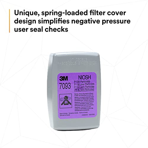 3M Personal Protective Equipment P100 Respirator Filter 7093B, 1 Pair, Helps Protect Against Oil and Non-Oil Based Particulates, Asbestos, Mold, Silica, Grinding, Sanding, Welding