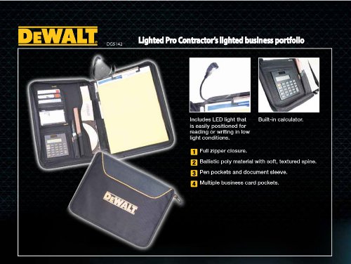 DEWALT DG5142 Pro Contractor's Business Portfolio with Flex-Light, Built-In Calculator, Full Zipper Enclosure