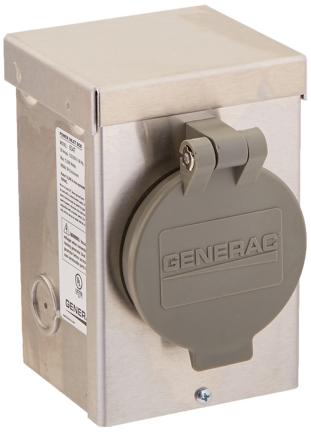 Generac 6347 50-Amp 125/250V Aluminum Power Inlet Box - Weather-Resistant Outdoor Generator Connection