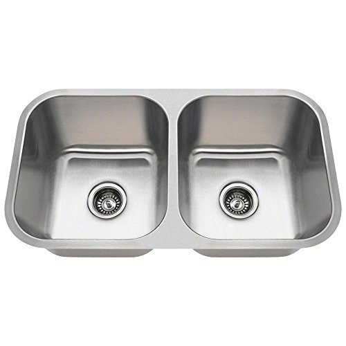 MR Direct 3218a Stainless Steel 3218A-18 Undermount 32-1/4 in. Double Bowl Kitchen Sink, 18 Gauge