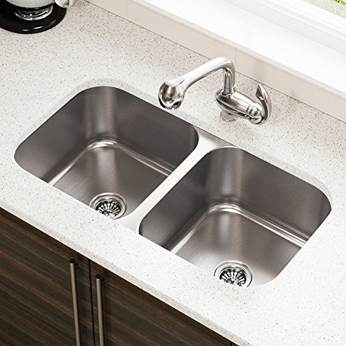 MR Direct 3218a Stainless Steel 3218A-18 Undermount 32-1/4 in. Double Bowl Kitchen Sink, 18 Gauge