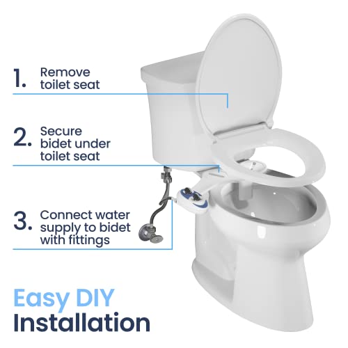 LUXE Bidet NEO 180 - Self-Cleaning, Dual Nozzle, Non-Electric Bidet Attachment for Toilet Seat, Adjustable Water Pressure, Rear and Feminine Wash, Lever Control (Blue)