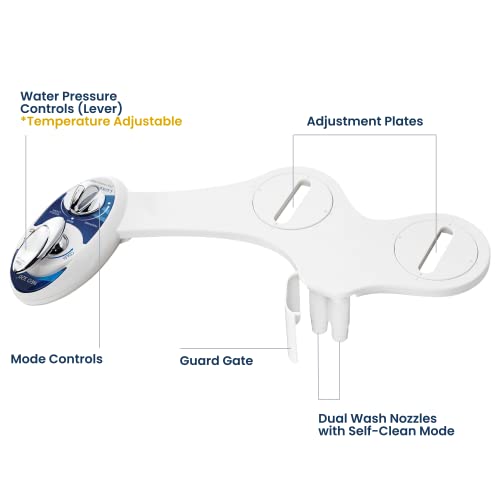 LUXE Bidet NEO 320 - Hot and Cold Water, Self-Cleaning, Dual Nozzle, Non-Electric Bidet Attachment for Toilet Seat, Adjustable Water Pressure, Rear and Feminine Wash, Lever Control (Blue)