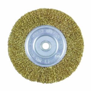 task t25647 6-inch fine brass coated steel crimp wire wheel with 1/2" & 5/8" arbor hole, for fast removal of rust, paint and scale from metal and wood