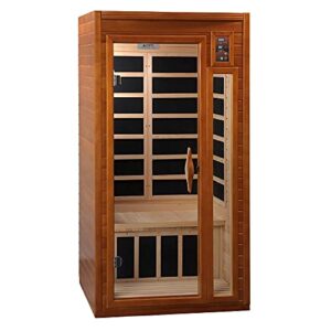 dynamic barcelona 1 to 2 person hemlock wood low emf far infrared sauna for home with led control panel and tempered glass door - curbside delivery