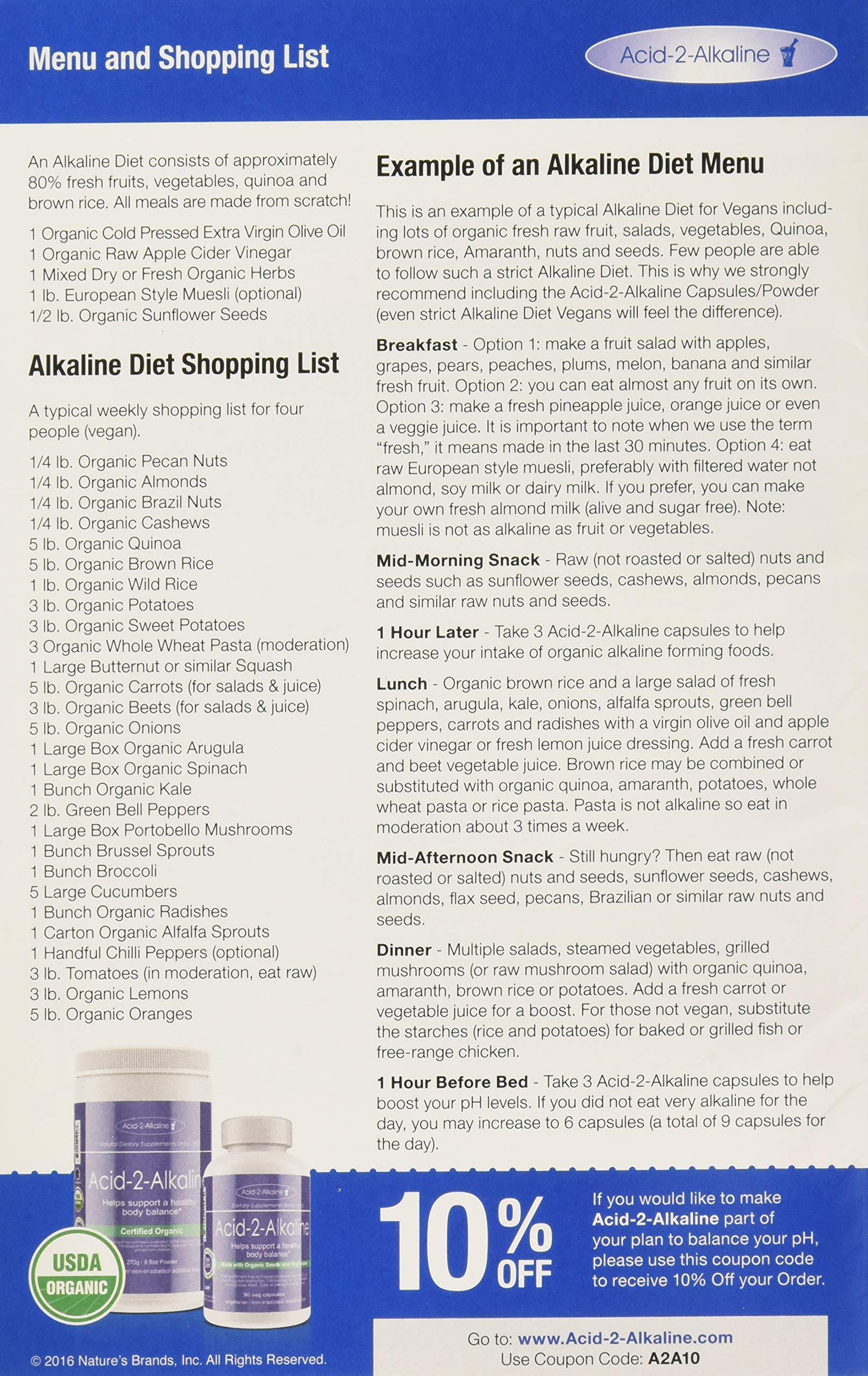 Alkaline Body Balance Informational 12-Page Booklet with Food Chart and Free pH Test Strip