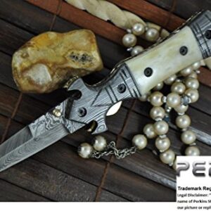 Perkin - Handmade Damascus Hunting Knife - Beautiful Folding Knife