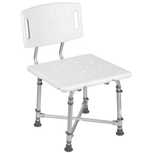 dmi shower chair bath seat for tub or shower bench for inside shower, made of aluminum with plastic seat, fsa and hsa eligible, adjustable height, holds weight up to 500 pounds, bath chair, white