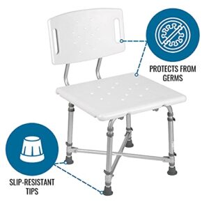 DMI Shower Chair Bath Seat for Tub or Shower Bench for Inside Shower, Made of Aluminum with Plastic Seat, FSA and HSA Eligible, Adjustable Height, Holds Weight Up to 500 Pounds, Bath Chair, White