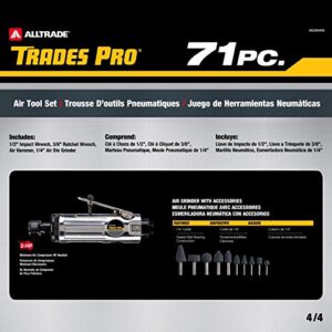 Trades Pro Air Tool and Accessories Kit, 71 Piece, Impact Wrench, Air Ratchet, Die Grinder, Aire Hammer, Hose Fittings, Storage Case - 836668