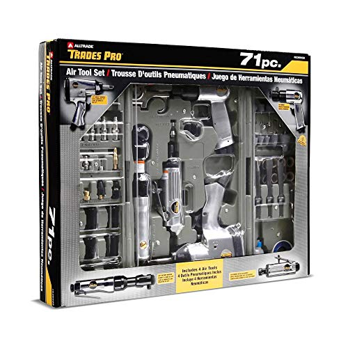 Trades Pro Air Tool and Accessories Kit, 71 Piece, Impact Wrench, Air Ratchet, Die Grinder, Aire Hammer, Hose Fittings, Storage Case - 836668