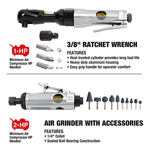 Trades Pro Air Tool and Accessories Kit, 71 Piece, Impact Wrench, Air Ratchet, Die Grinder, Aire Hammer, Hose Fittings, Storage Case - 836668