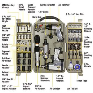 Trades Pro Air Tool and Accessories Kit, 71 Piece, Impact Wrench, Air Ratchet, Die Grinder, Aire Hammer, Hose Fittings, Storage Case - 836668