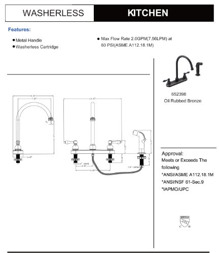 Designers Impressions 652398 Oil Rubbed Bronze Kitchen Faucet w/Sprayer - 8 inch Centers