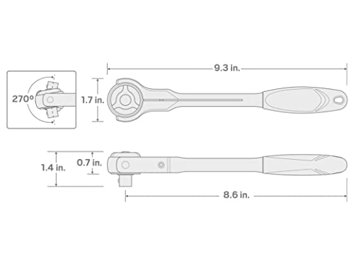 TEKTON 3/8 Inch Drive x 9 Inch Swivel Head Quick-Release Ratchet | 1491