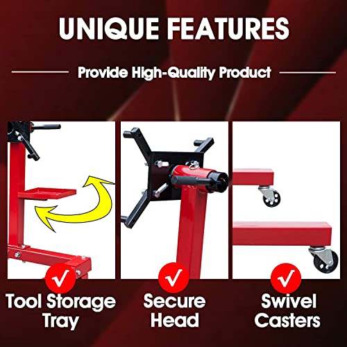 BIG RED T25671 Torin Steel Rotating Engine Stand with 360 Degree Rotating Head and Tool Storage Tray: 5/8 Ton (1,250 lb) Capacity, Red