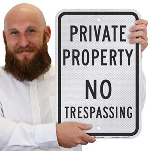 SmartSign - T1-1072-DG_12x18 "Private Property - No Trespassing" Sign | 12" x 18" 3M Diamond Grade Reflective Aluminum Black on White