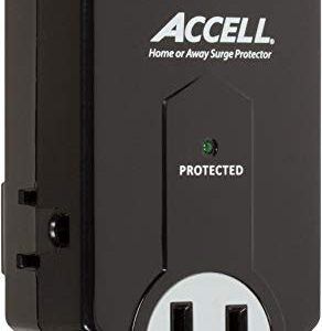 Accell Power Travel Surge Protector - 3 Outlets, 2 USB Charging Ports (2.1A Output), Folding Plug - Black, 612 Joules, ETL Listed