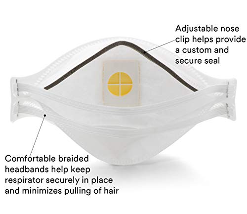 3M Aura Particulate Disposable Respirator 9211+ with Cool Flow Valve, N95, Smoke, Grinding, Sanding, Sawing, Sweeping, Woodworking, Dust, 10/Pack