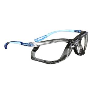 3m safety glasses, virtua ccs, ansi z87, anti-fog, clear lens, blue frame, corded ear plug control system, removable foam gasket