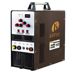 lotos tig200acdc 200a ac/dc aluminum tig welder with dc stick/arc welder, square wave inverter with foot pedal and argon regulator 110/220v dual voltage brown