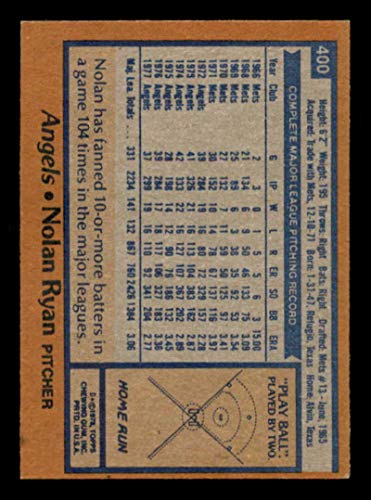 1978 Topps Baseball Card #400 Nolan Ryan