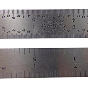 PEC Tools USA 12" Rigid Stainless Steel 4R Machinist Ruler/Rule 1/64, 1/32, 1/8 1/16