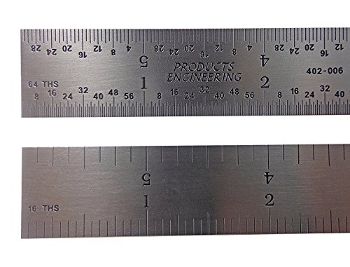 PEC Tools USA 12" Rigid Stainless Steel 4R Machinist Ruler/Rule 1/64, 1/32, 1/8 1/16