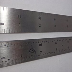 PEC Tools USA 12" Rigid Stainless Steel 4R Machinist Ruler/Rule 1/64, 1/32, 1/8 1/16