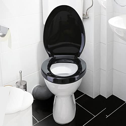 Renovators Supply Manufacturing Black Plastic Soft Close Elongated Toilet Seat Quiet-Close Lid, Contoured Seat Easy to Install and Clean, Grip-Tight Bumpers with Adjustable Mounting Hardware