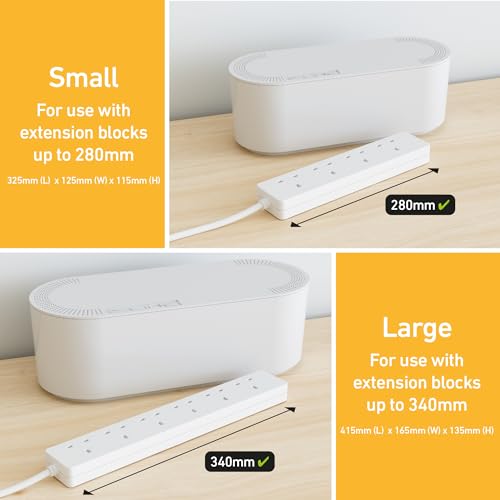 D-Line Cable Tidy Box | Hide and Conceal Extension Blocks and Electrical Cables from TVs, Computers, Gaming Consoles & PCs | Cable Management Made from a Robust Electrically-Safe ABS Material | Small, White