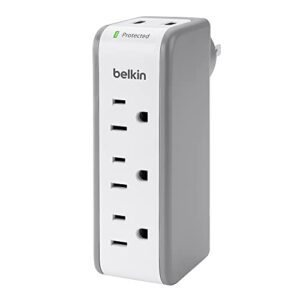 belkin wall mount surge protector - 3 ac multi outlets & 2 usb ports - flat rotating plug splitter - wall outlet extender for home, office, travel, computer desktop & phone charger - 918 joules