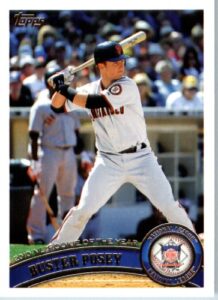 2011 topps baseball card #282 buster posey - nl rookie of the year - san francisco giants - mlb trading card in a protective screwdown case