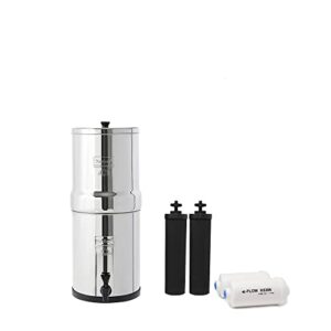 travel berkey gravity-fed water filter with 2 black berkey elements + 2 berkey pf-2 fluoride and arsenic reduction elements—use at home or outdoors